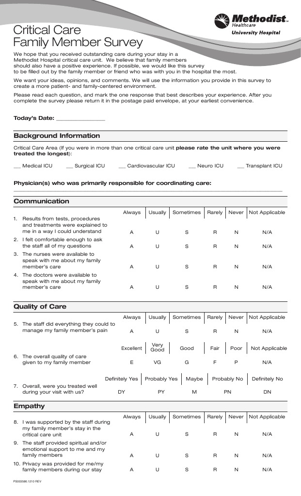 Evaluating Family-Centered Care: A Critical Care Family Member Survey ...