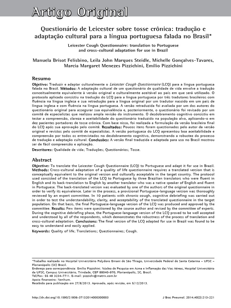 Adaptação do Leicester Cough Questionnaire | PDF | Traduções | Portugal