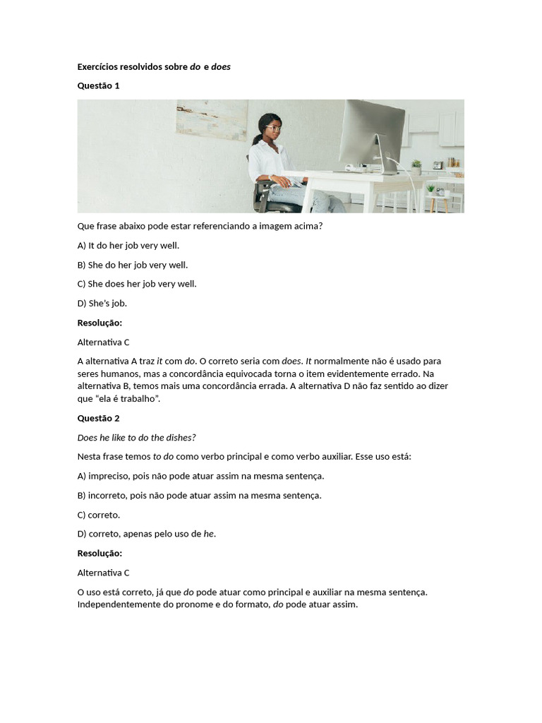 Exercícios sobre "do" e "does" | PDF