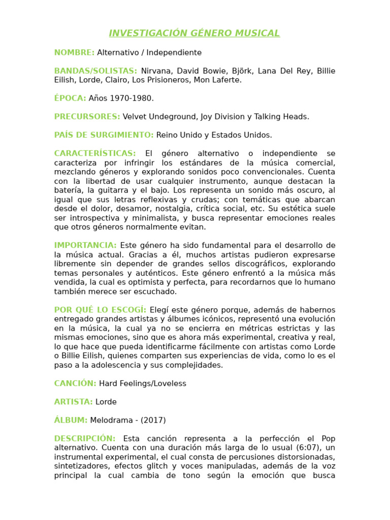 Investigación Género Musical | PDF | Música contemporánea | Grabación ...