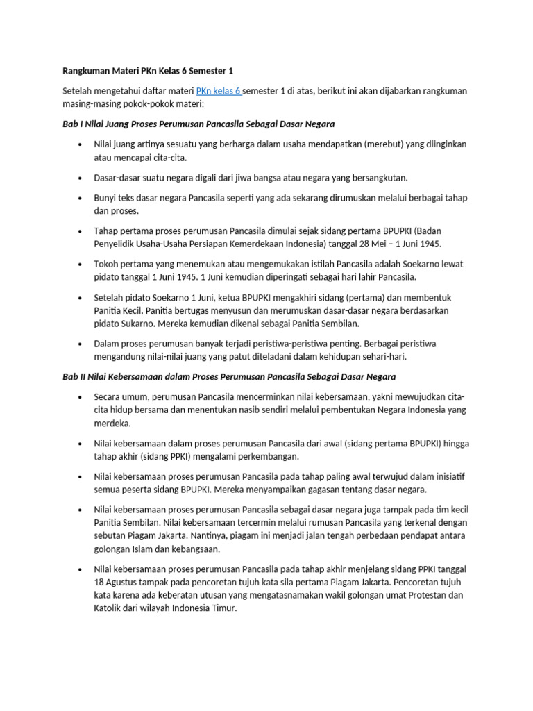 Rangkuman Materi PKN Kelas 6 Semester 1dan 2 | PDF