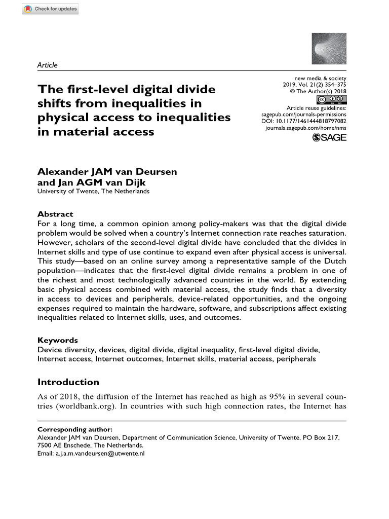 Van Deursen Van Dijk 2018 The First Level Digital Divide Shifts From ...