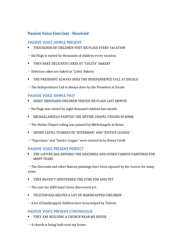 Passive Voice Exercises Resolved | PDF
