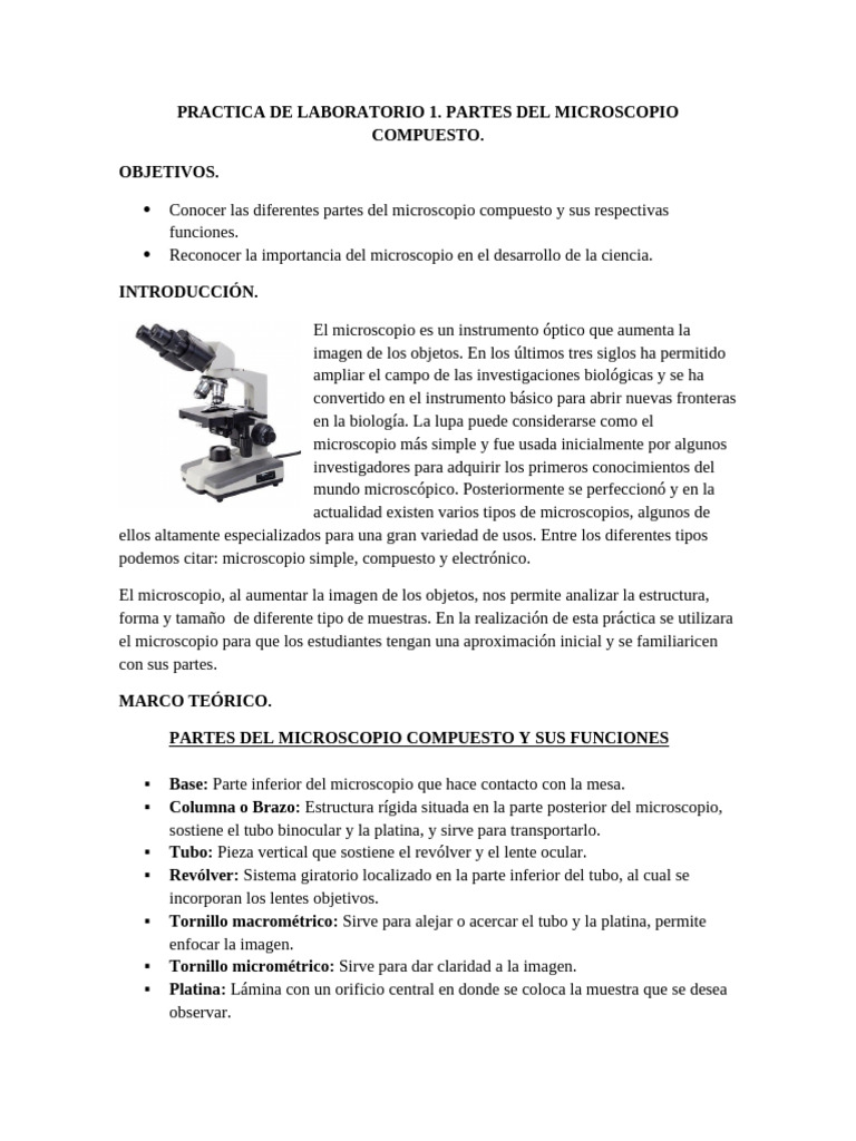 Practica de Laboratorio El Microscopio | PDF | Microscopio | Radiación ...