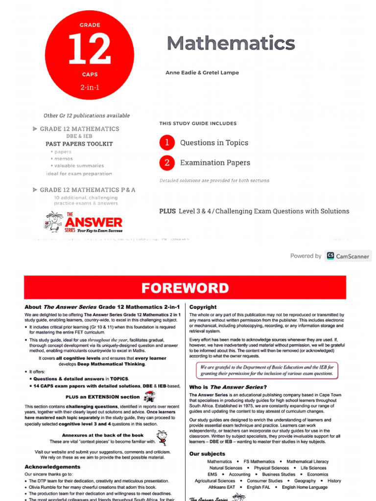 Mathematics 2in1 Grade 12 Answer Series Study Guide - 2025 | PDF