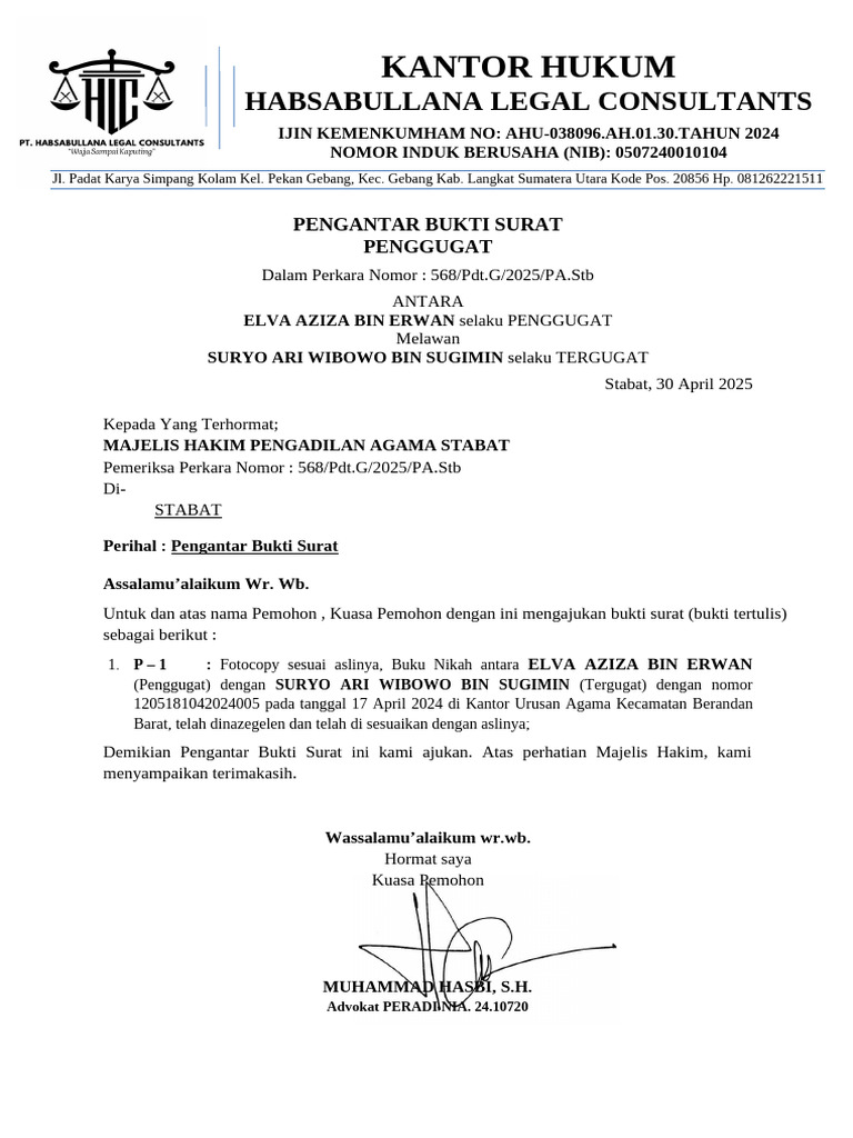 Pengantar Alat Bukti Penggugat Elva Aziza | PDF