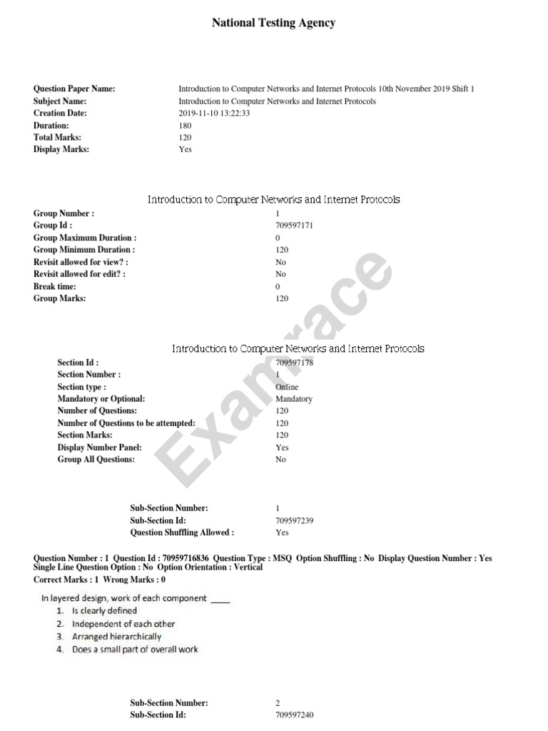 SWAYAM 2019 10 November Shift 1 Introduction To Computer Networks and Interner Protocols | PDF ...