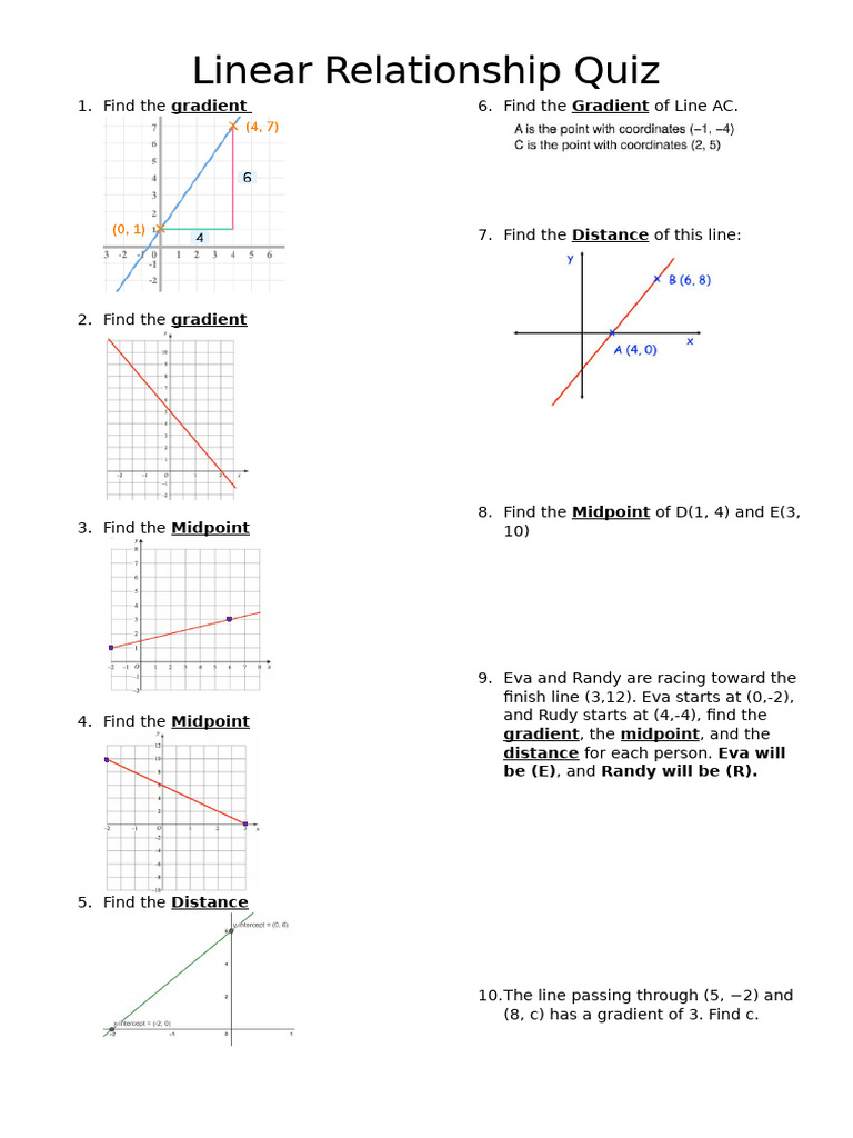 Linear Relationship Quiz Pdf
