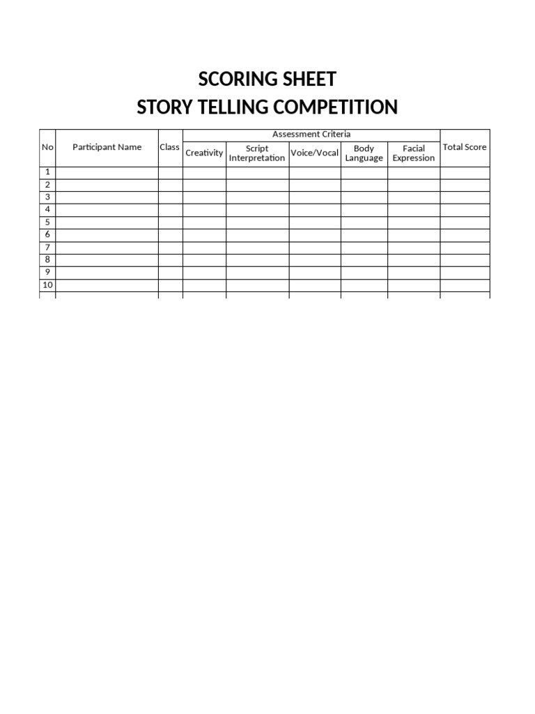 Storytelling Competition Scoring Sheet | PDF