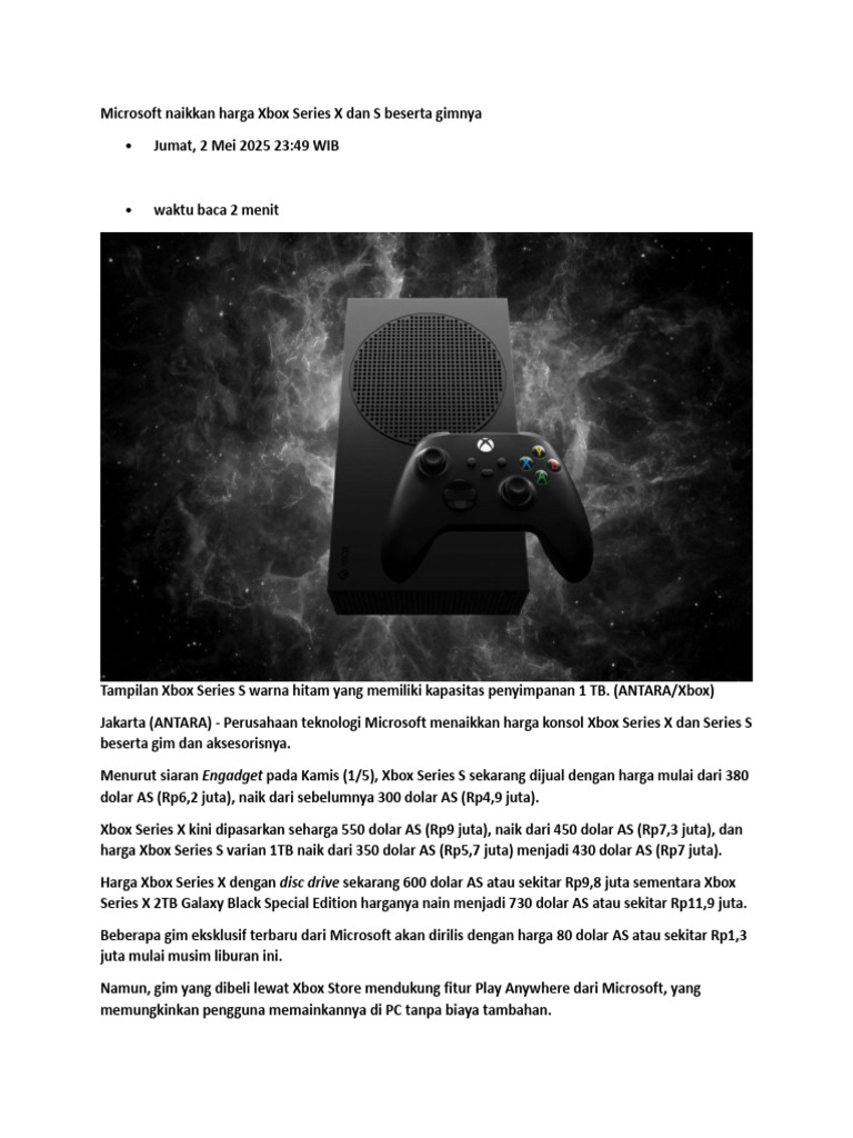 Microsoft Naikkan Harga Xbox Series X Dan S Beserta Gimnya | PDF