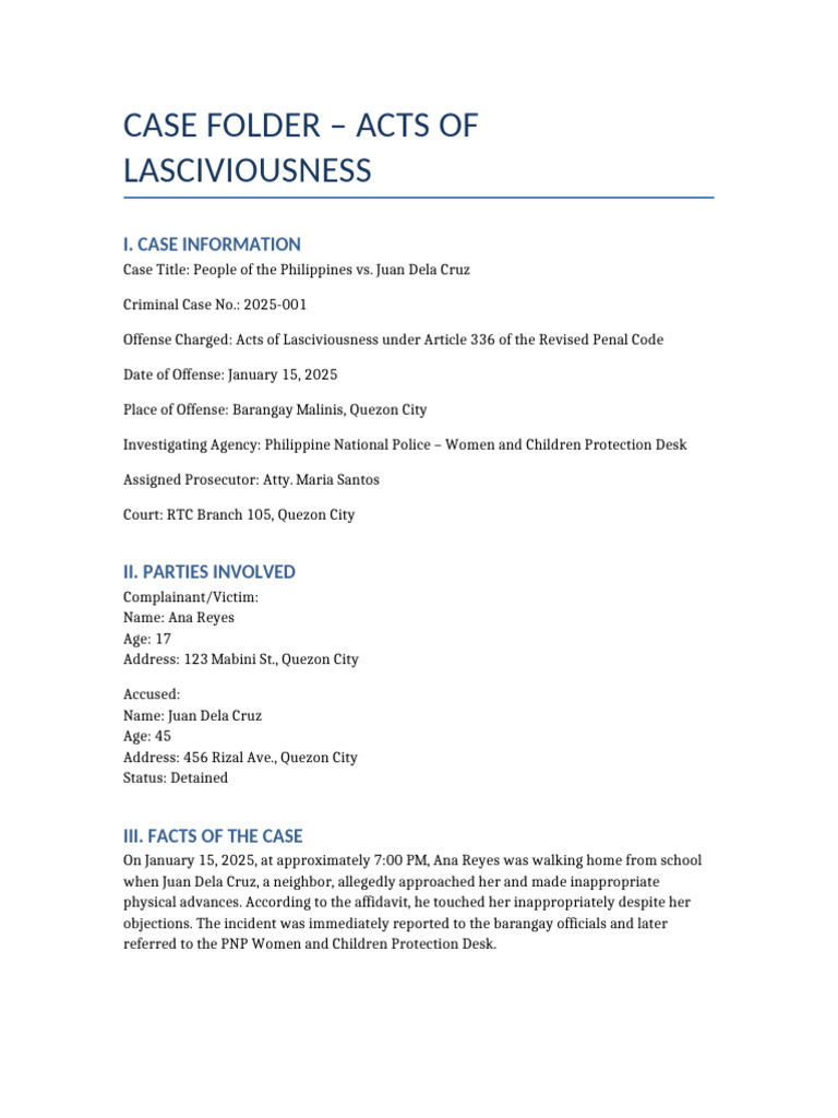 Case Folder Acts of Lasciviousness | PDF