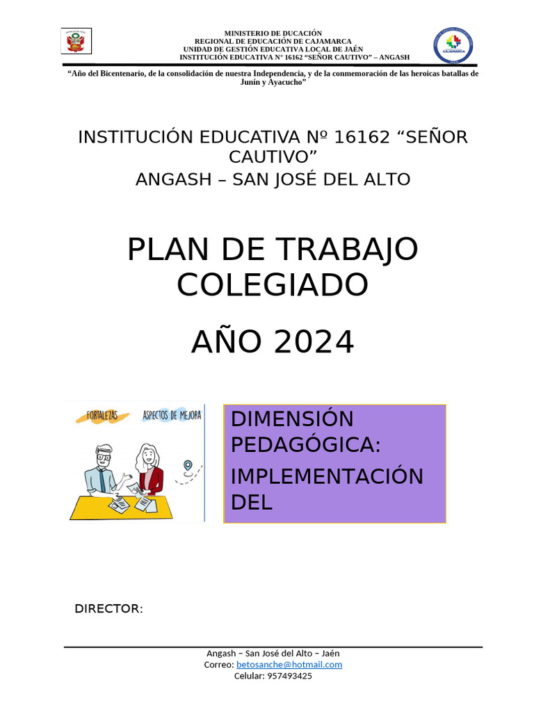 Plan de Trabajo Colegiado 2024 | PDF | Enseñando | Maestros