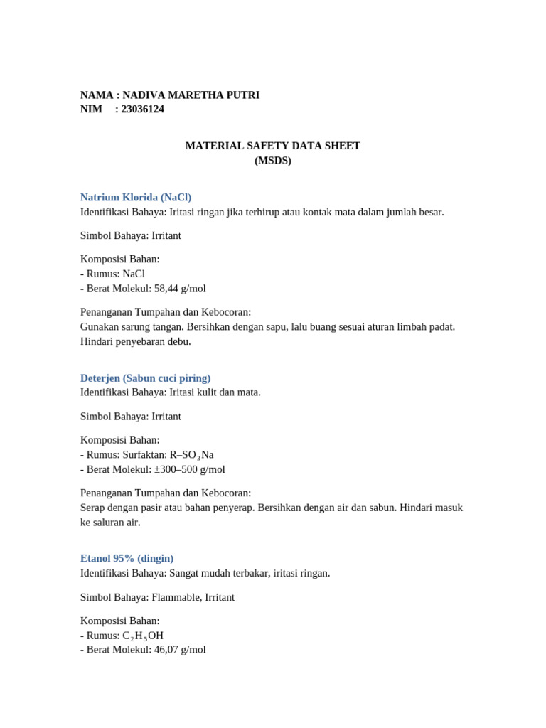 MSDS Lengkap Bahan | PDF