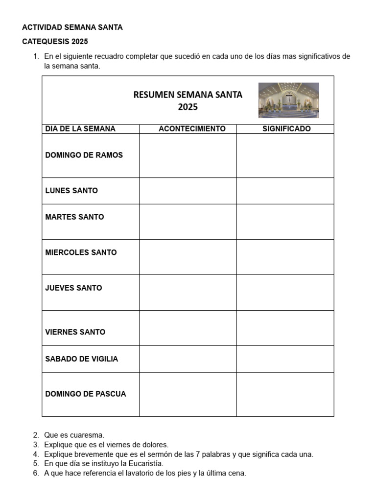 Actividad Semana Santa | PDF