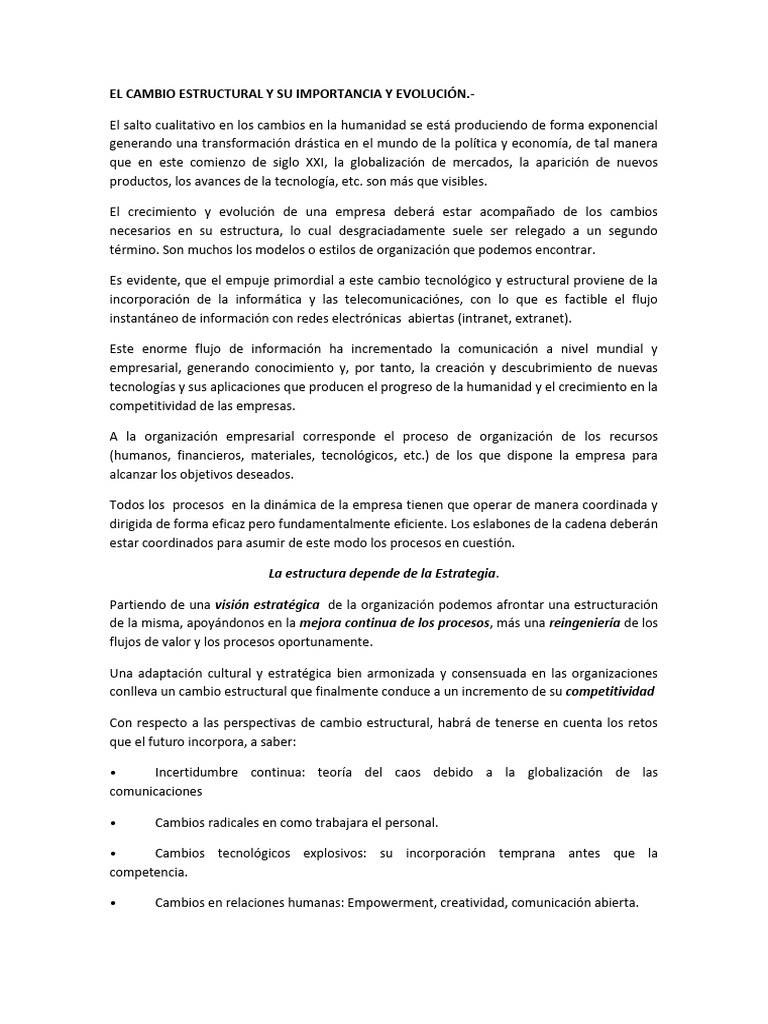 Importancia del Cambio Estructural Empresarial | PDF | Business ...