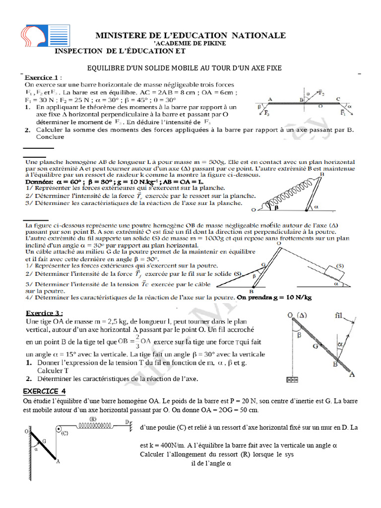 Équilibre d'un solide mobile : exercices pratiques | PDF | Rotation | Masse