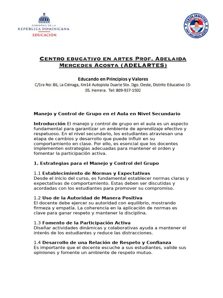 Manejo y Control de Grupo en El Aula en Nivel Secundario | PDF | Salón ...