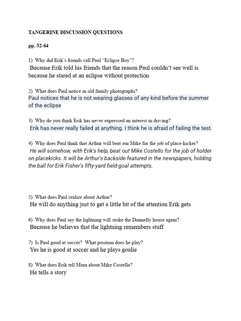 Tangerine Discussion Questions | PDF