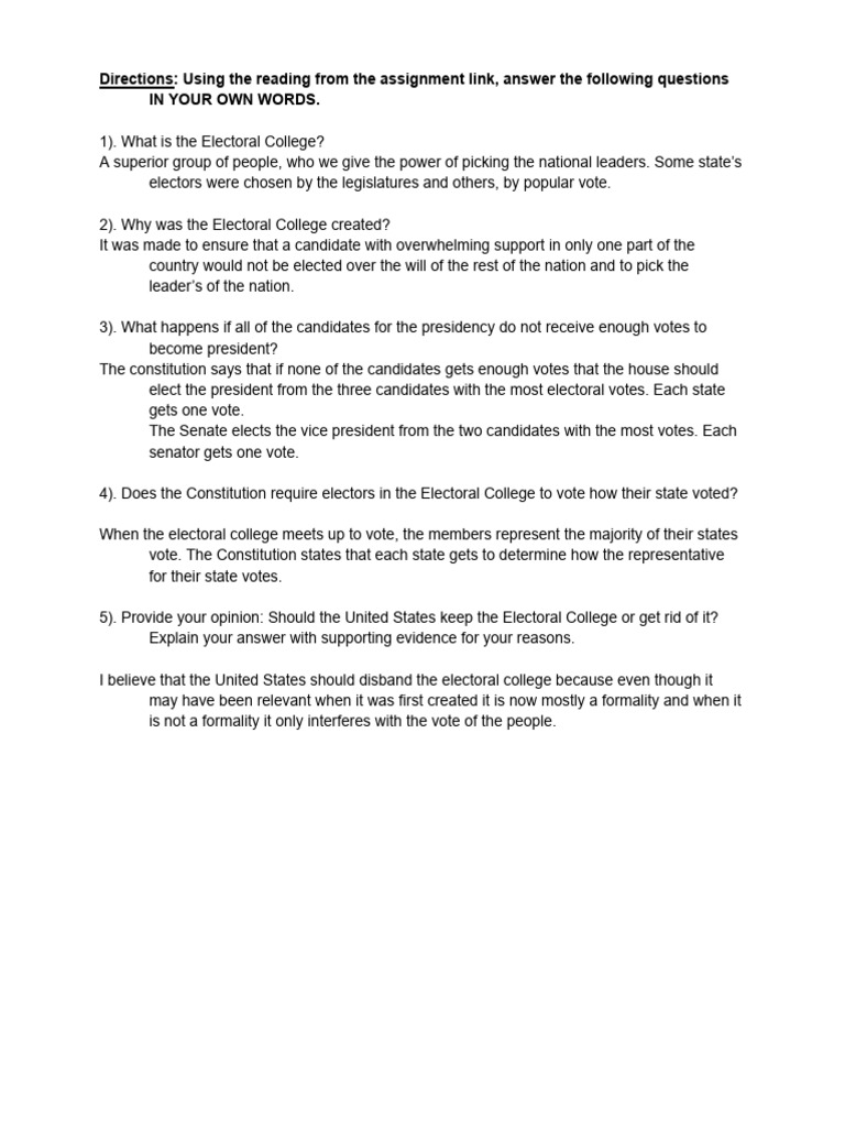 Electoral College Questions | PDF