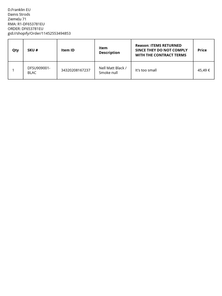 Return Invoice | PDF