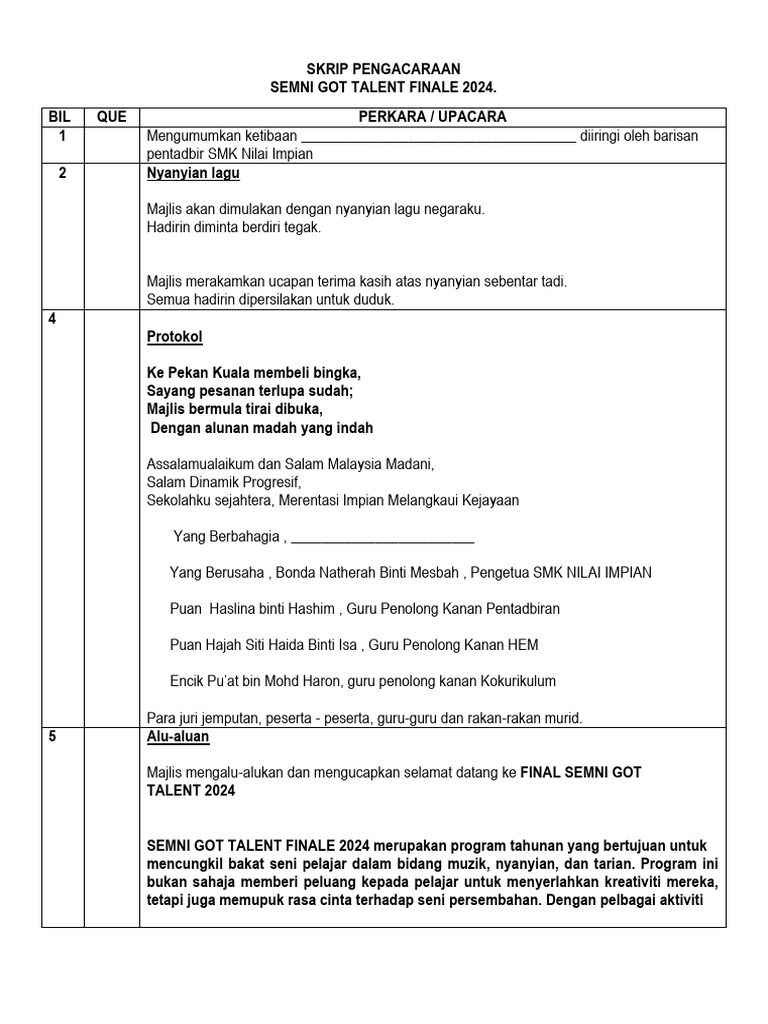 Teks Emcee Semni Got Talent | PDF