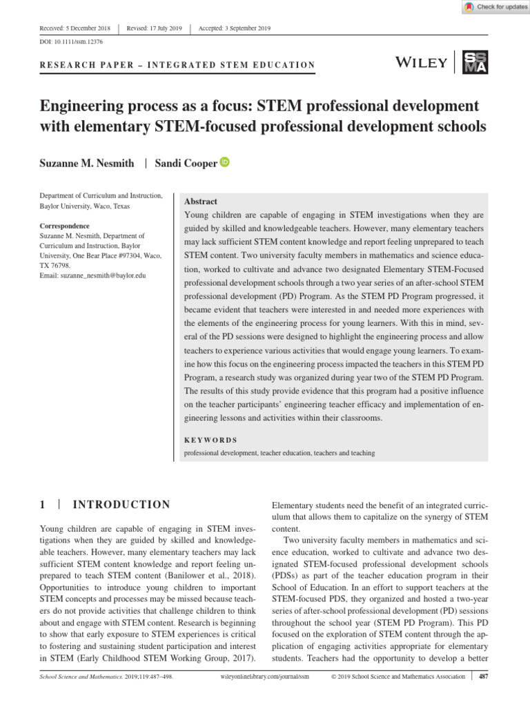 School Sci Mathematics - 2019 - Nesmith - Engineering process as a focus STEM professional ...