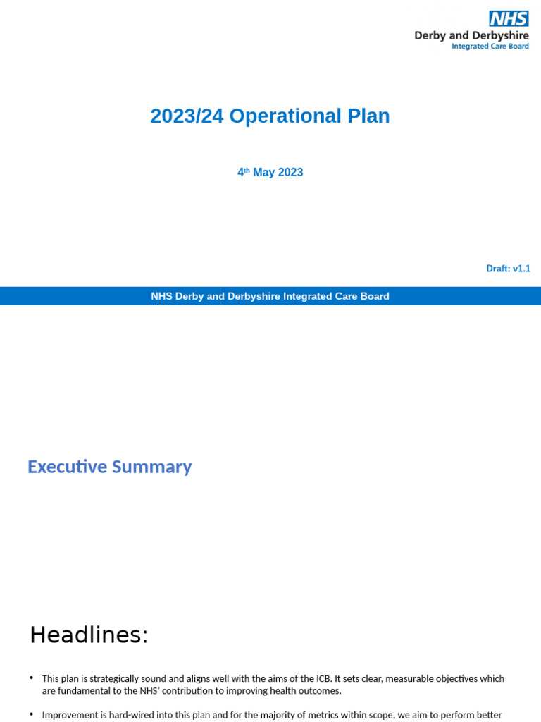 NHS Derby and Derbyshire Operational Plan 2023 2024 | PDF | Emergency ...