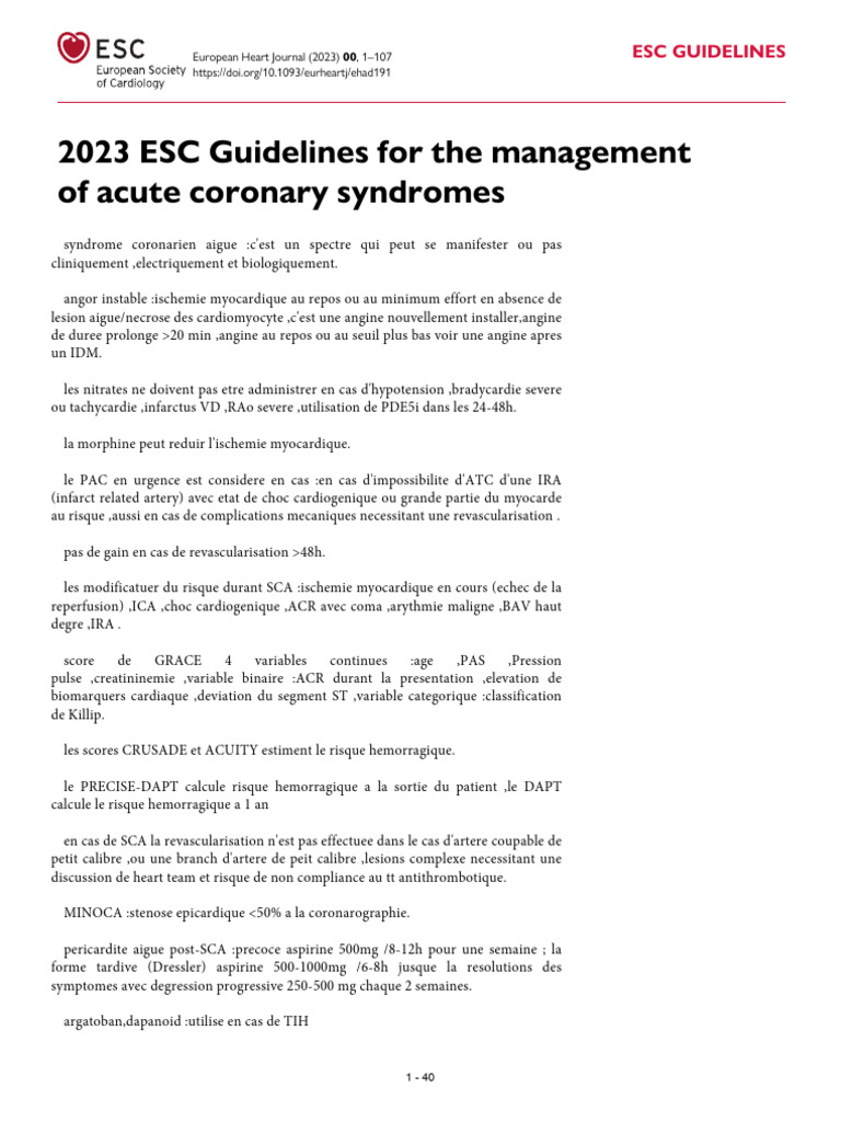 2023 ESC Guidelines For The Management of Acute Coronary Syndromes ...