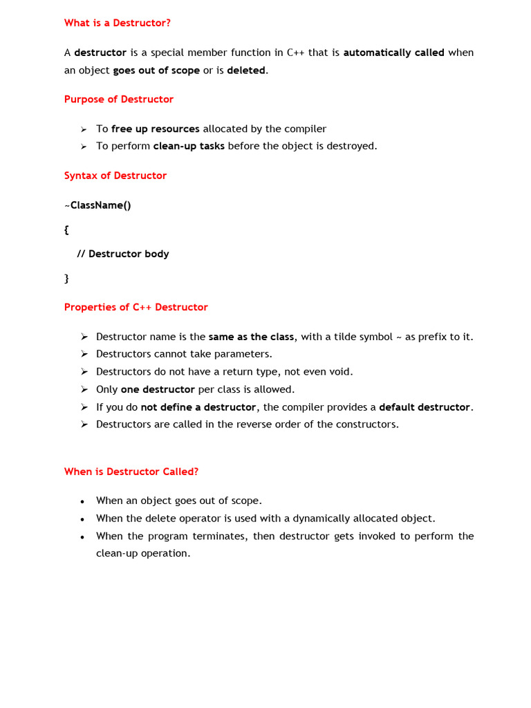 Destructor in CPP | PDF