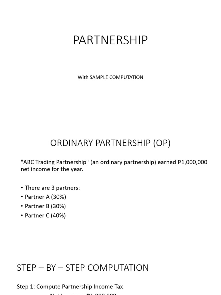 Partnership With Sample Computation | PDF | Partnership | Taxes