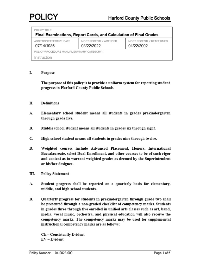 2022-08-22 Final Exam Report Cards Calculation of Final Grades Was ...