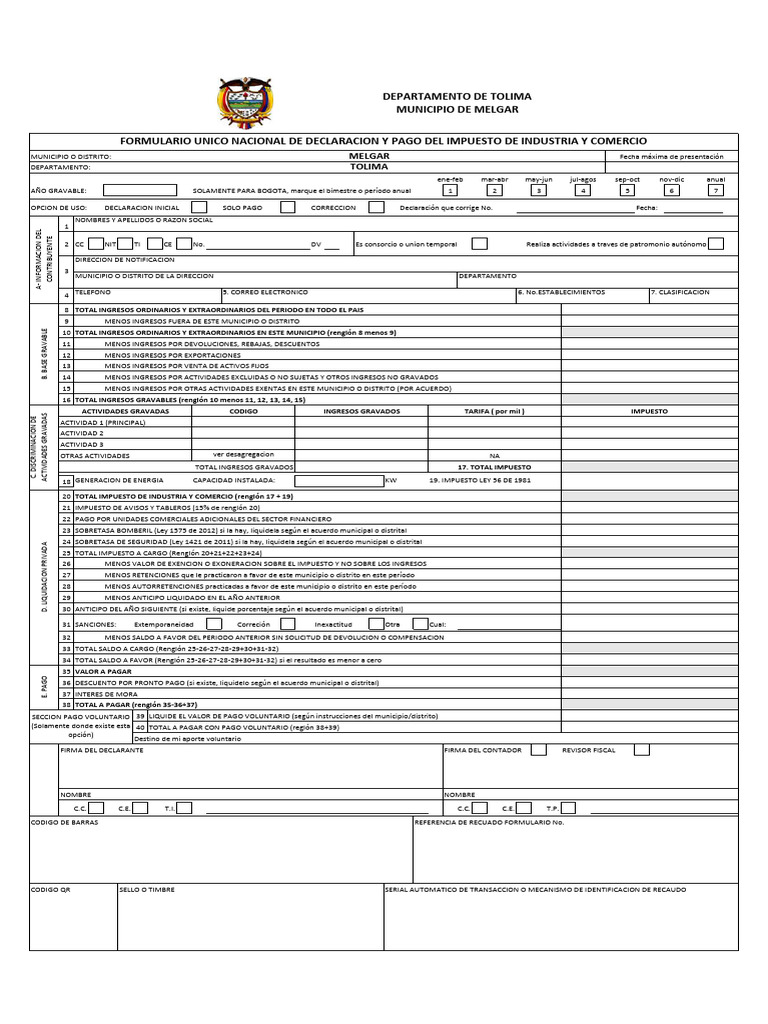 FORMULARIO ICA Modelo | PDF