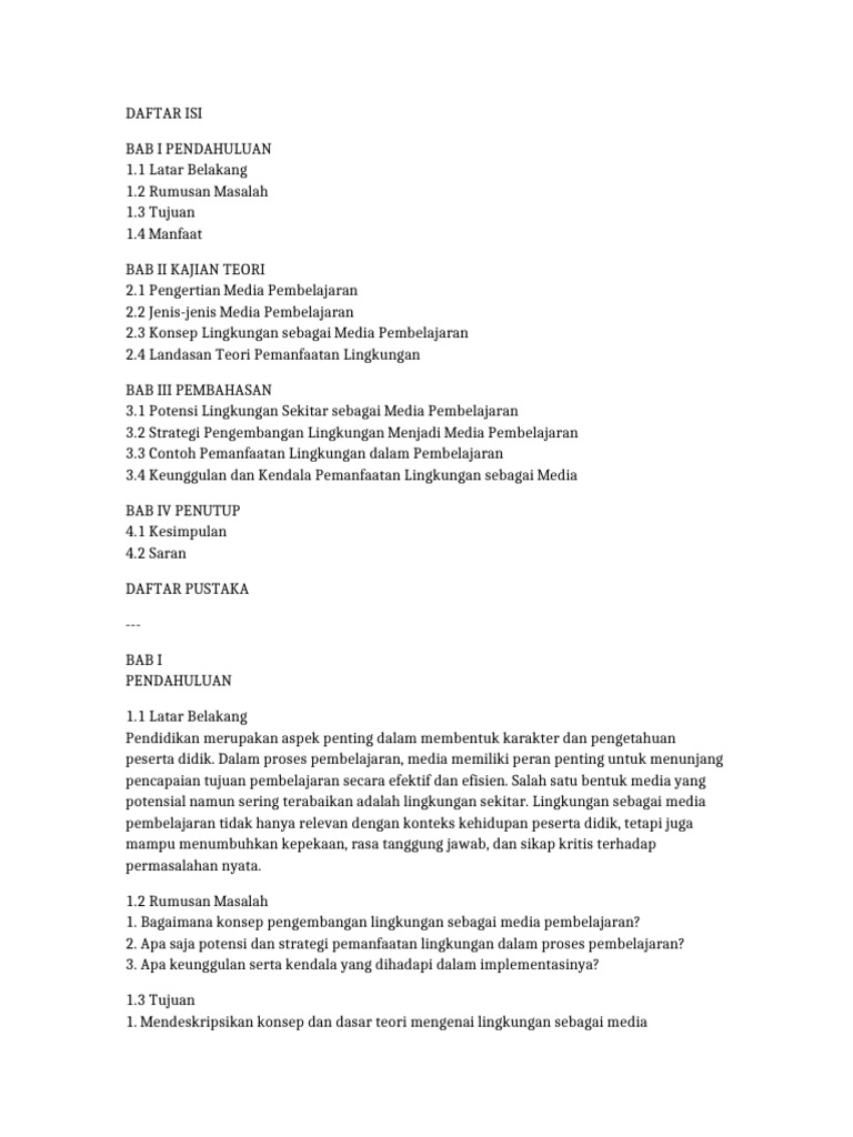 Pengembangan Lingkungan Sebagai Media Pembelajaran | PDF