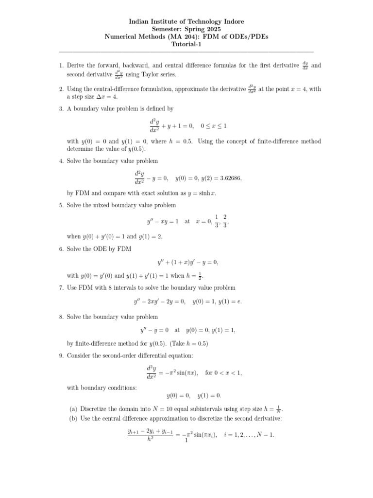 Tutorial 1 MA204-2025 | PDF | Subtraction | Calculus