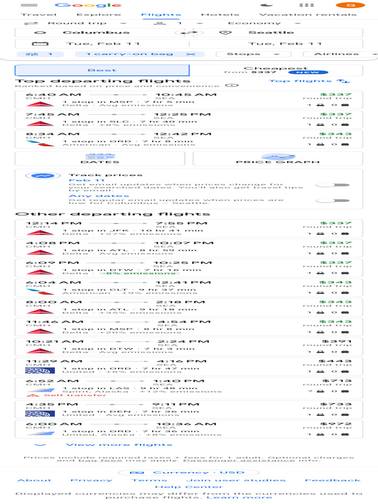 Columbus To Seattle Google Flights | PDF | Aviation | Airlines