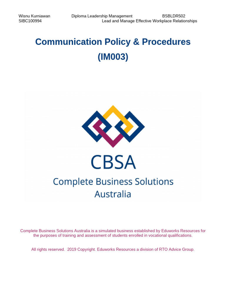 BSBLDR 501 Assesment 1 Part B3 | PDF | Communication | Educational Assessment