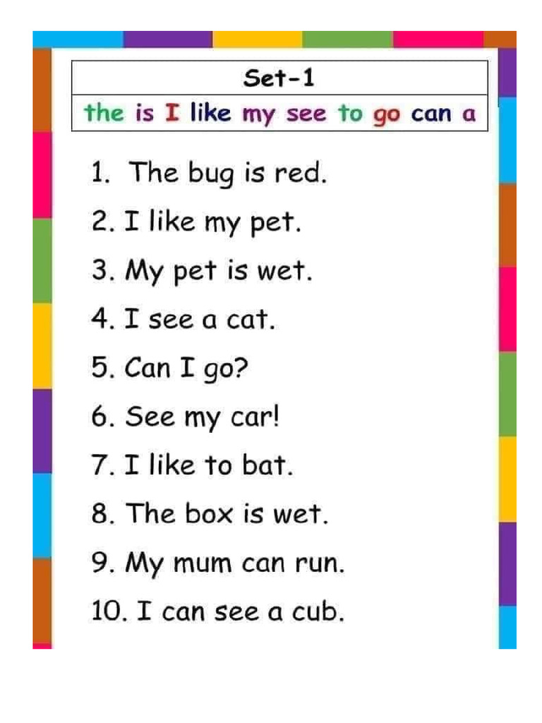 SIGHT WORDS IN SENTENCES (Free Reading Material) | PDF