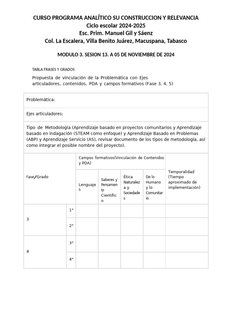 Sesion 13... Tabla Fases y Grados... | PDF