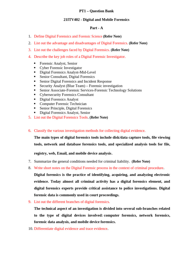 PT1 Question Bank with Answers (1) | PDF | Computer Forensics | Digital Forensics