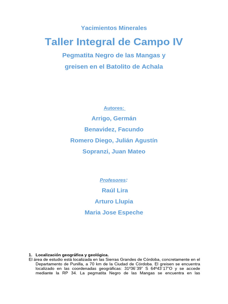 Informe Yacimientos | PDF | Minerales | Granito
