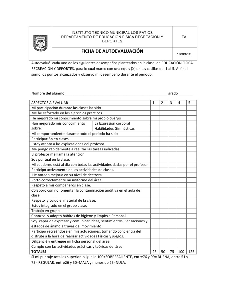 Ficha de Autoevaluación Edufisica Instec 2012 | PDF | Modificación de comportamiento | Aprendizaje