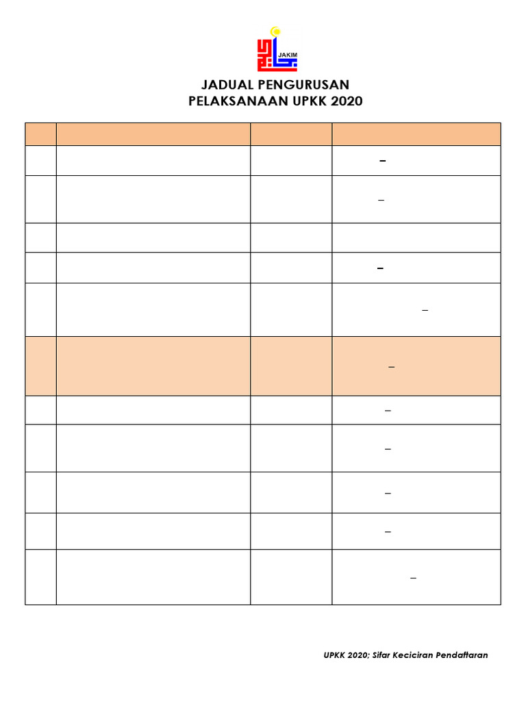 Jadual Pengurusan Upkk Tahun 2020 | PDF