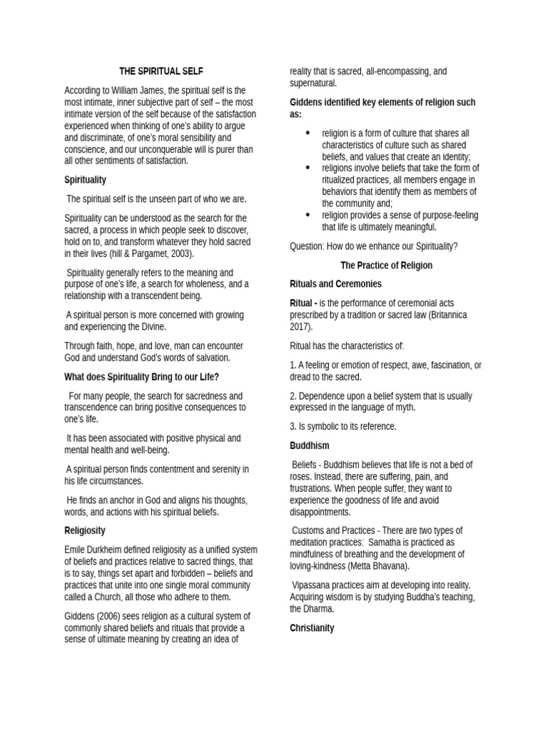 Topic 10 The Spiritual Self | PDF | Jewish Holidays | Spirituality