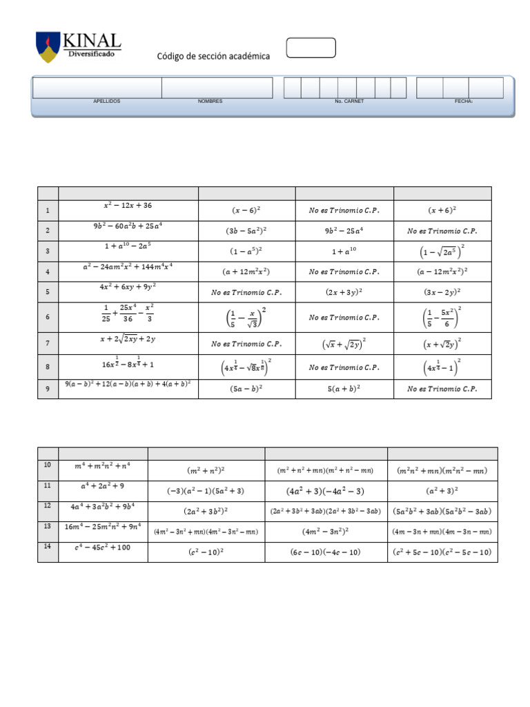 HT2 Factorización (Parte 2) | PDF