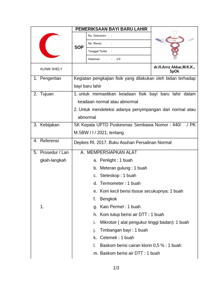 Sop Pemeriksaan Fisik BBL | PDF