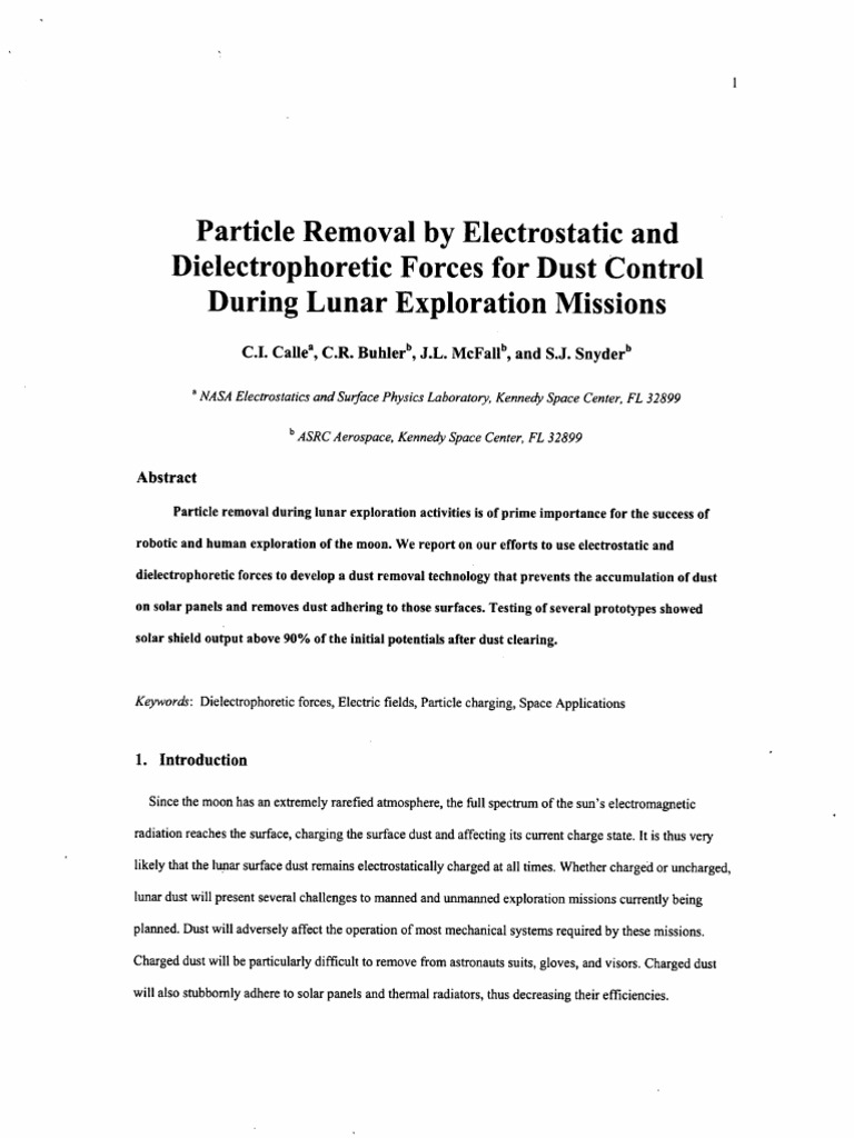 Particle Removal By Electrostatic And Dielectrophoretic Forces For Dust Control Pdf Dipole