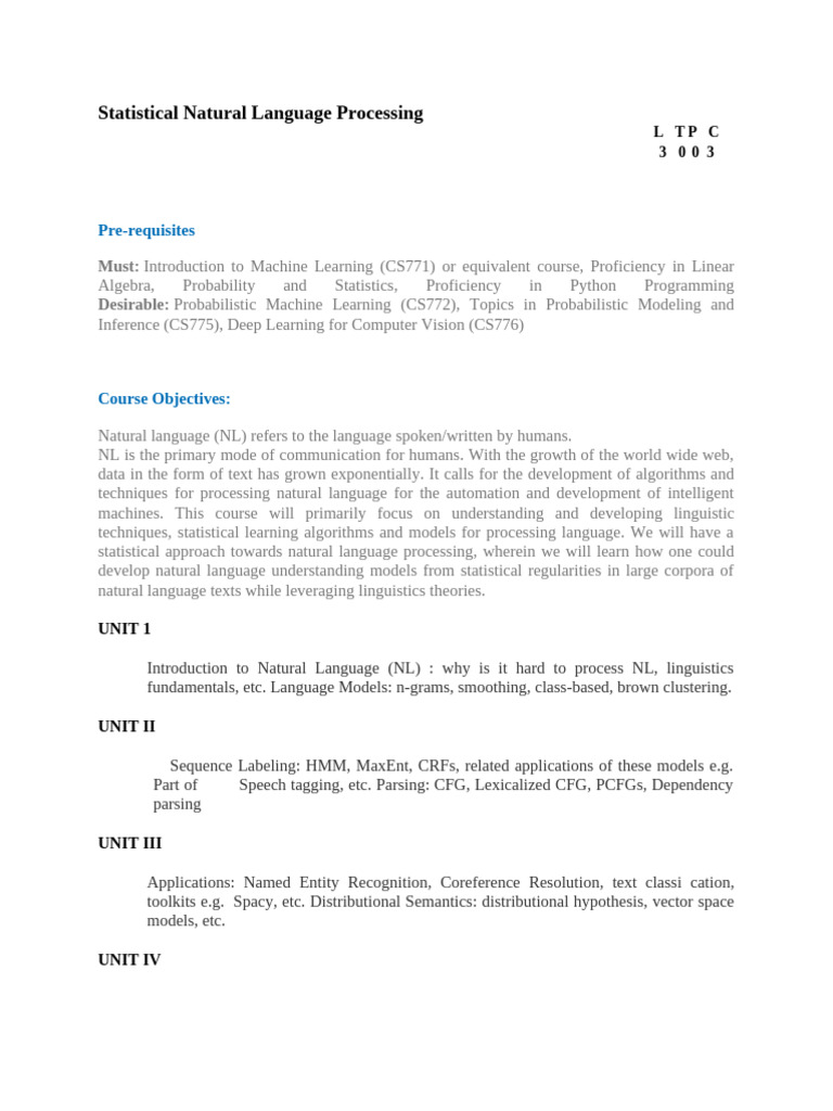 Statistical Natural Language Processing | PDF | Machine Learning | Artificial Intelligence