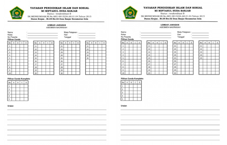 LJK Asesmen Madrasah 2025 | PDF