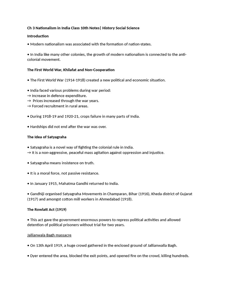 Nationalism in India Class 10th Notes | PDF | Mahatma Gandhi | Indian ...