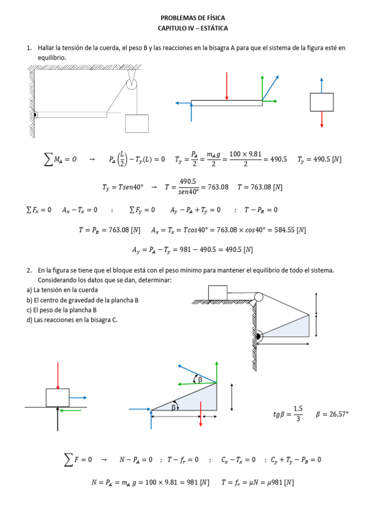 Problemas de Estática - 1 | PDF | Fenomeno fisico | Fricción